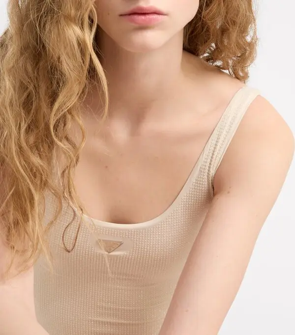 Prada Embellished One Piece Swimsuit - Nude