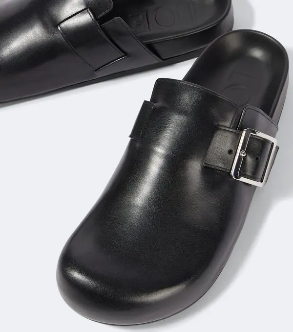 Loewe Ease Buckle Leather Mules In Ivory Glow