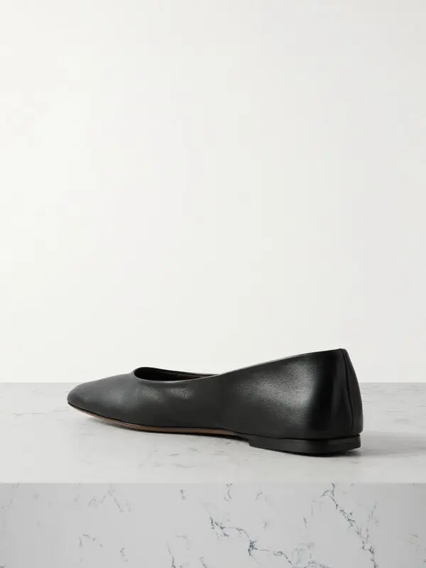 THE ROW Square Leather Ballet Flats - Black