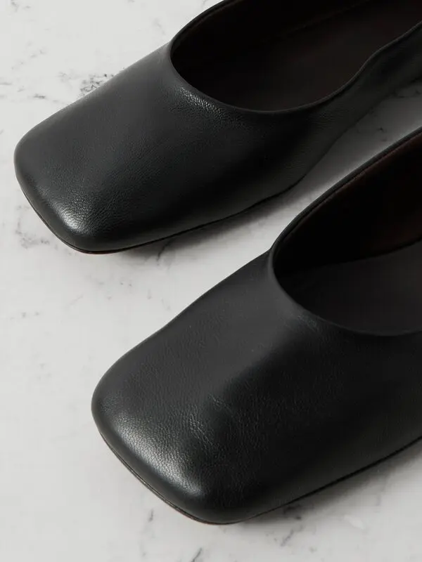 THE ROW Square Leather Ballet Flats - Black