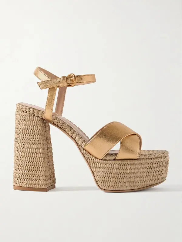 GIANVITO ROSSI Metallic Leather Espadrille Platform Sandals - Gold