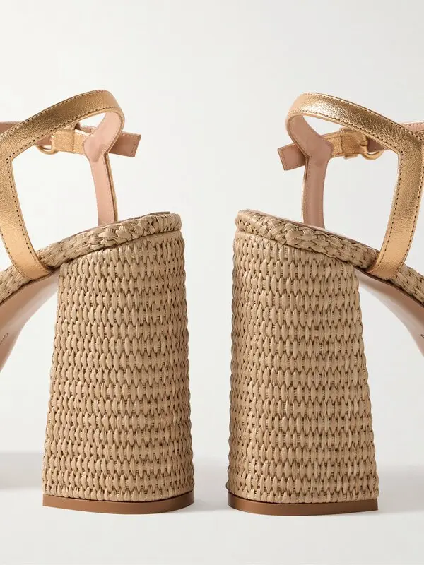 GIANVITO ROSSI Metallic Leather Espadrille Platform Sandals - Gold