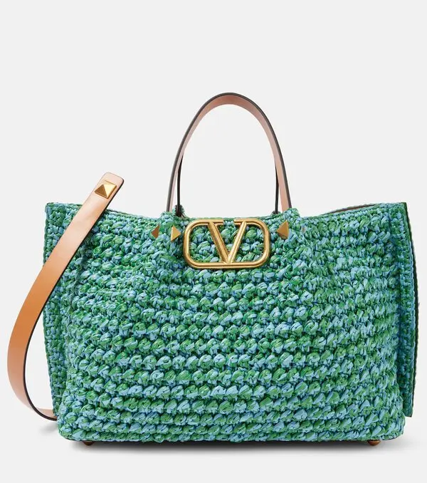 Valentino Garavani Vlogo Medium Raffia-effect Tote Bag