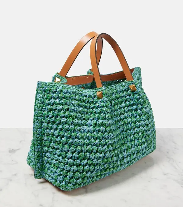 Valentino Garavani Vlogo Medium Raffia-effect Tote Bag