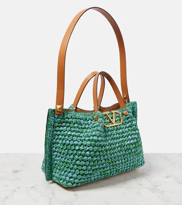 Valentino Garavani Vlogo Medium Raffia-effect Tote Bag