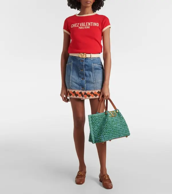 Valentino Garavani Vlogo Medium Raffia-effect Tote Bag