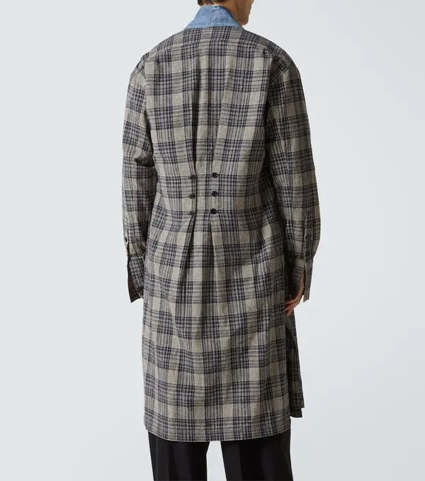 GREG LAUREN Plaid Denim-trimmed Cotton Coat