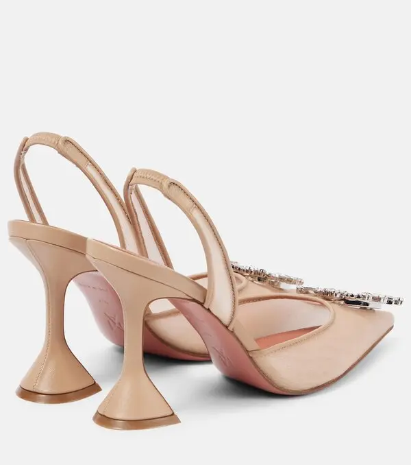 Amina Muaddi Begum 95 Mesh Slingback Pumps - Beige