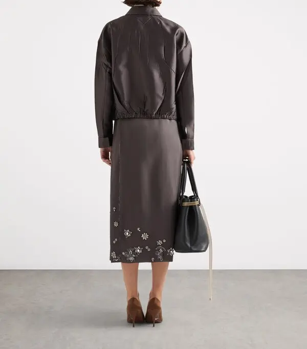 Prada Silk-wool Embroidered Midi Skirt