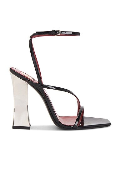 Saint Laurent Zora Sandal In Black Leather With Silver-tone Heel - Nero