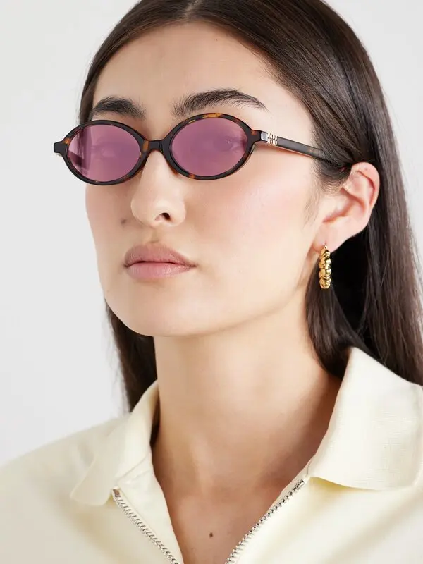 Miu Miu Oval-frame Acetate Sunglasses - Tortoiseshell