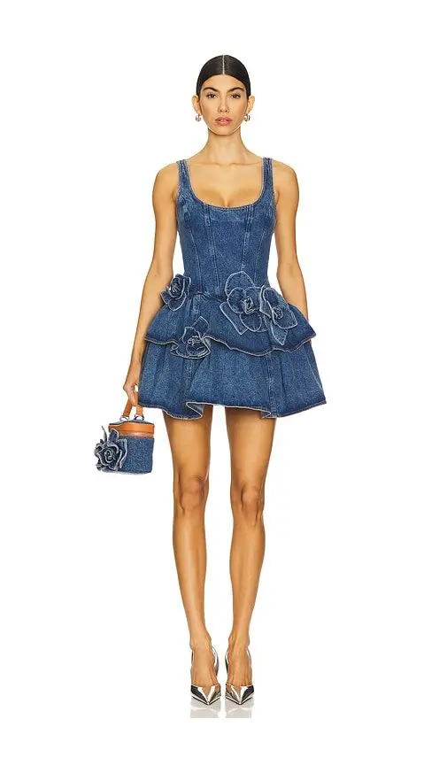 AKNVAS Devyn Saxe Denim Ruffle Dress - Blue