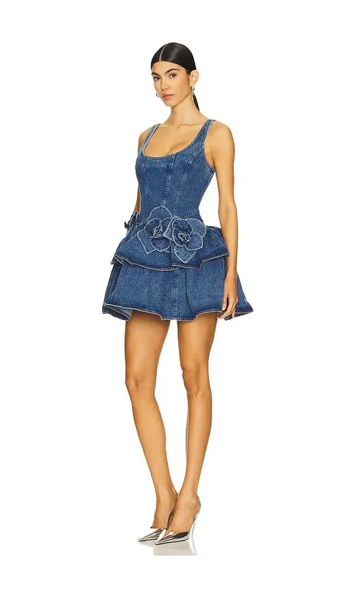 AKNVAS Devyn Saxe Denim Ruffle Dress In . Also