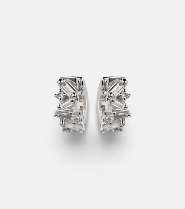 SUZANNE KALAN Frenzy 18kt White Gold Huggie Earrings With Diamonds - Silver
