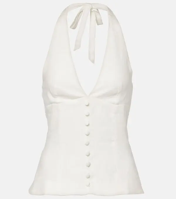 Faithfull The Brand Marie Shirred Halterneck Linen Top - White