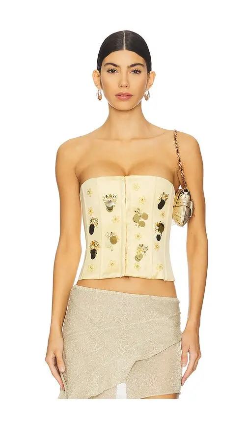 GUIZIO Embellished Satin Corset In . Also - Lemon