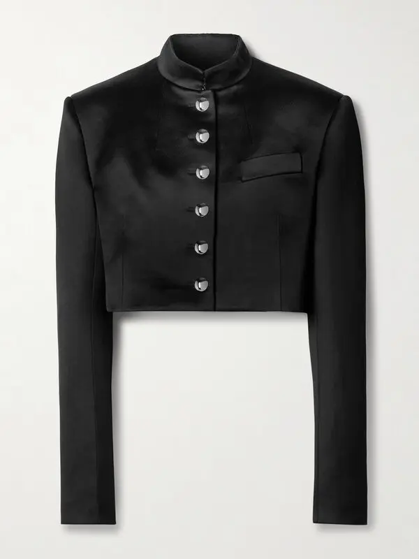 Khaite Samuelson Cropped Duchess-satin Jacket - Black