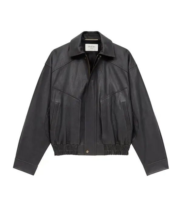 Saint Laurent Leather Bomber Jacket - Grey