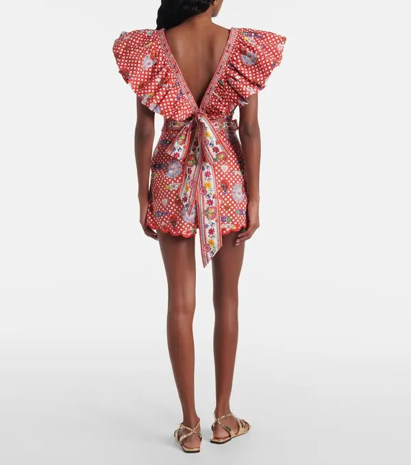 Camilla Printed Ruffled Cotton Top - Multicoloured