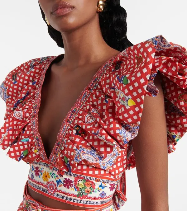 Camilla Printed Ruffled Cotton Top - Multicoloured