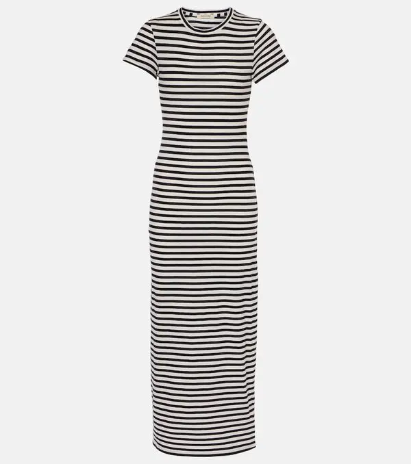 NILI LOTAN Striped Cotton Jersey Maxi Dress - Black