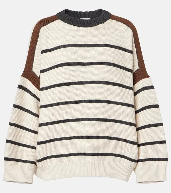 Brunello Cucinelli Striped Cotton Crew Neck Jumper - Multicoloured