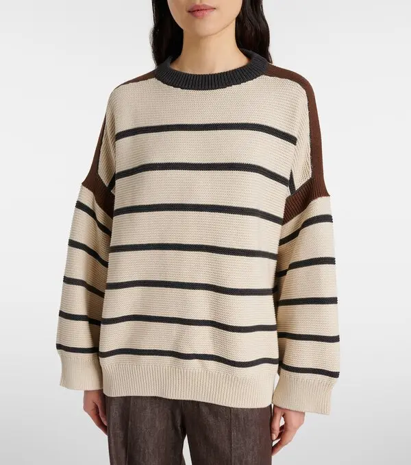 Brunello Cucinelli Striped Cotton Crew Neck Jumper