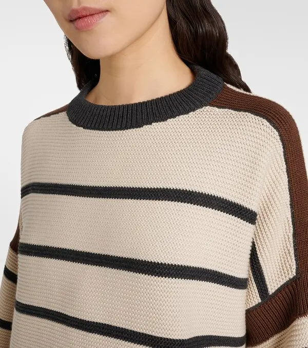 Brunello Cucinelli Striped Cotton Crew Neck Jumper