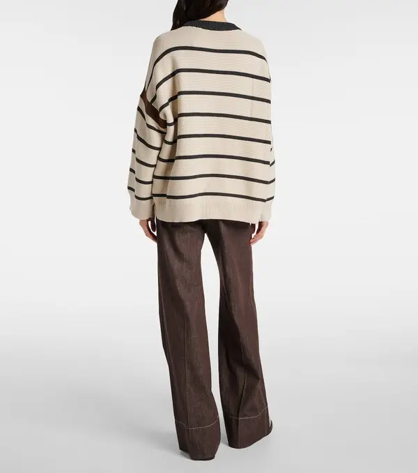 Brunello Cucinelli Striped Cotton Crew Neck Jumper