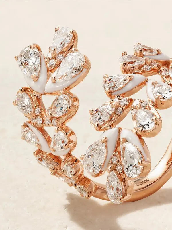 KAMYEN Flora 18-karat Rose Diamond And Enamel Ring