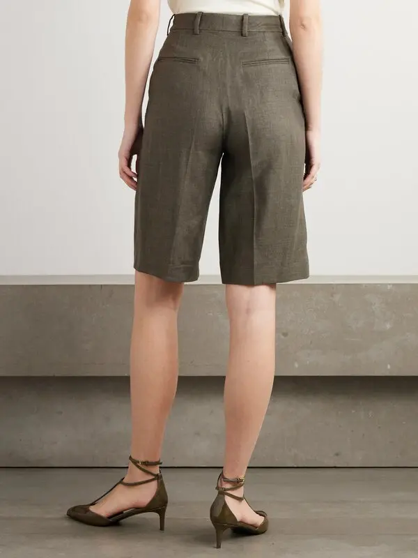 Loro Piana Digby Pleated Linen & Wool-blend Bermuda Shorts - Green