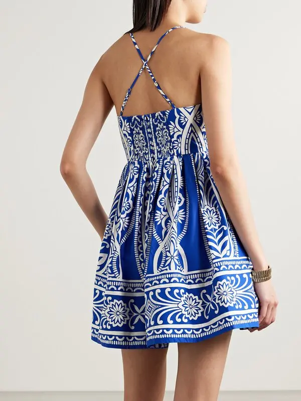 Cara Cara Leo Pleated Printed Cotton-poplin Mini Dress
