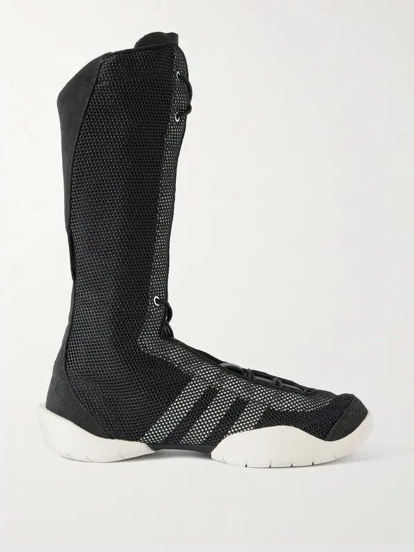 ADIDAS ORIGINALS Y-3 Regu Leather And Suede-trimmed Mesh Knee High Boots - Black