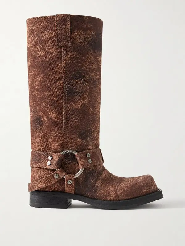 Acne Studios Coated-canvas Knee High Boots With Silver-tone Hardware - Brown