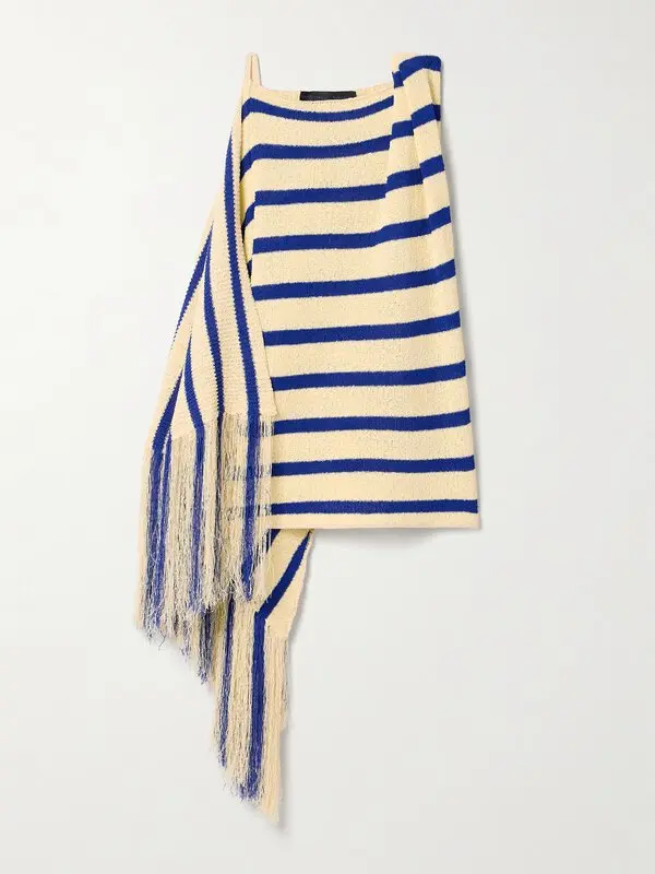 Proenza Schouler Yves Asymmetric Fringed Striped Knit Top - Blue