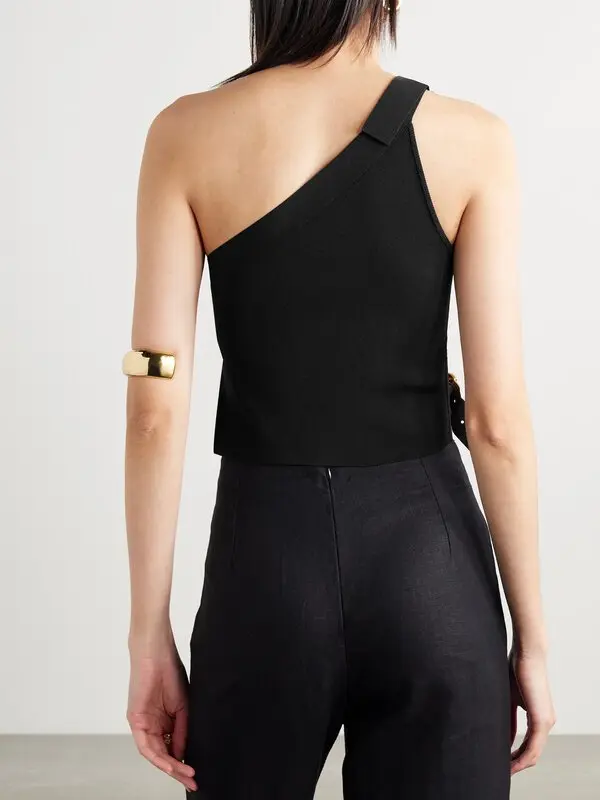 Cult Gaia Valeria One-shoulder Buckled Stretch-knit Tank - Black