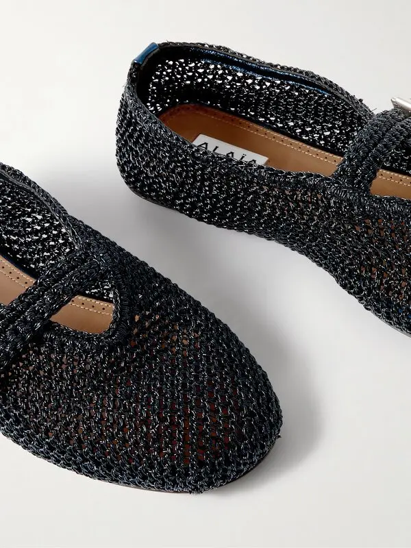 Alaïa Metallic Crocheted Ballet Flats With Buckle Detail