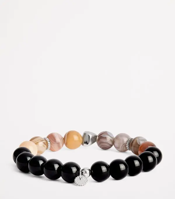 Tateossian Rhodium Silver And Botswana Agate Bracelet