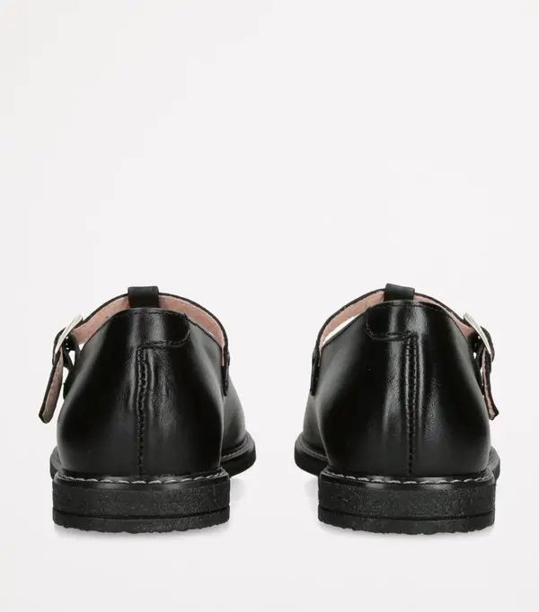 PAPOUELLI Leather Martha Mary Jane Shoes - Black