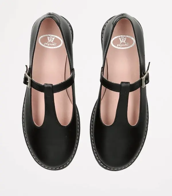 PAPOUELLI Leather Martha Mary Jane Shoes - Black