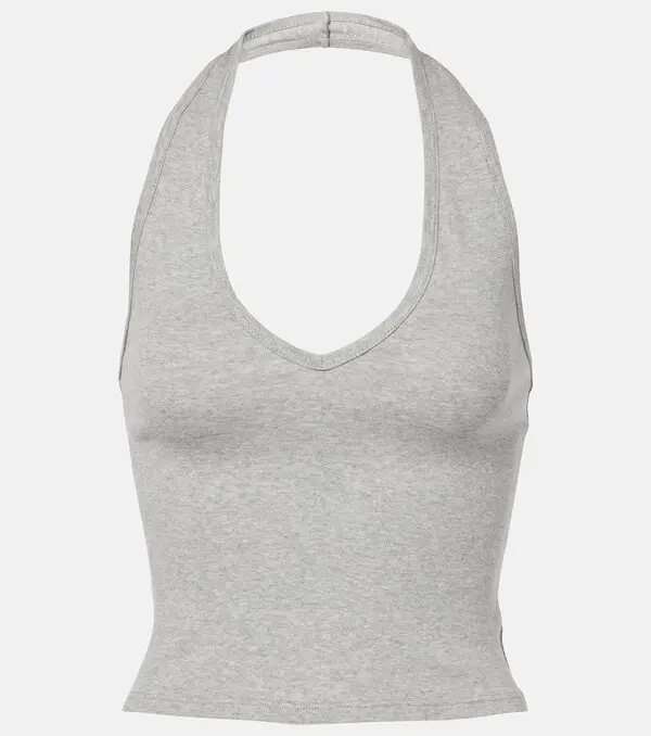 NILI LOTAN Britt Halterneck Cotton Jersey Top - Grey