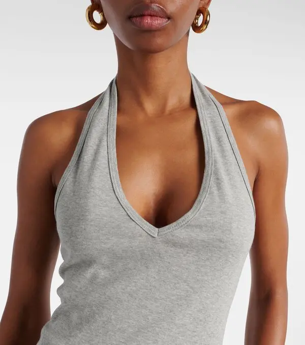 NILI LOTAN Britt Halterneck Cotton Jersey Top - Grey