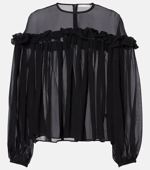 Ulla Johnson Peggy Ruffled Silk Georgette Blouse - Black