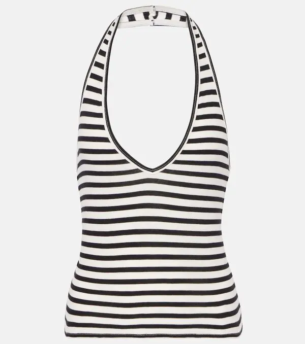 NILI LOTAN Britt Halterneck Cotton Jersey Top - White