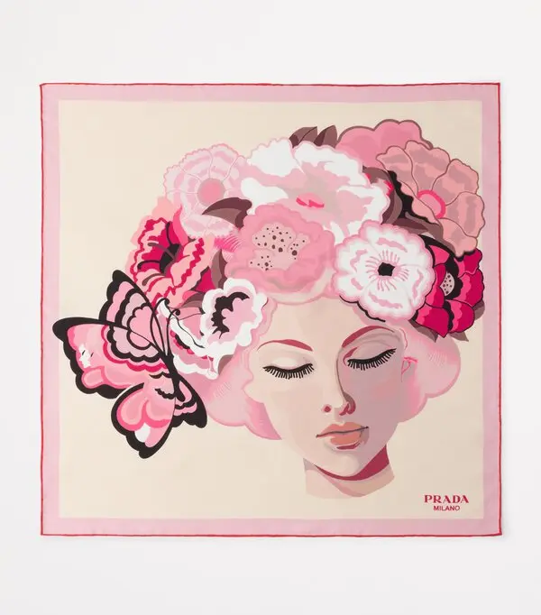 Prada Silk Lady Print Scarf - Pink