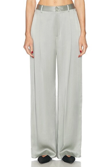 Lapointe Satin Relaxed Pleated Pant - Jade