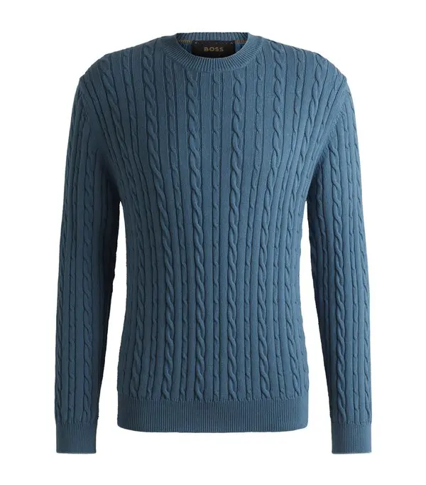 BOSS Cotton-cashmere Cable-knit Sweater - Blue