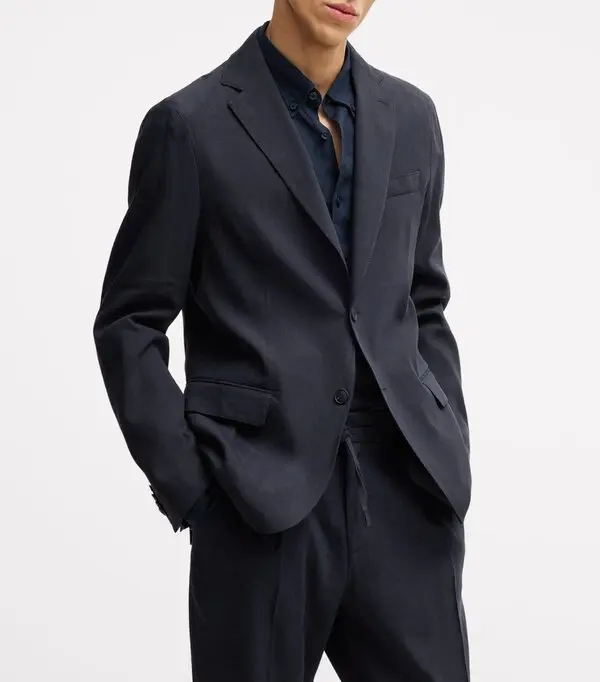 BOSS Linen-blend Slim Blazer - Blue
