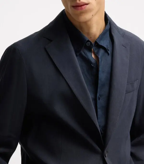 BOSS Linen-blend Slim Blazer - Blue