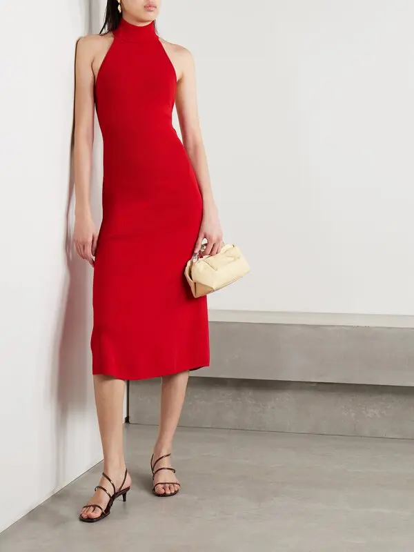 Cult Gaia Katara Knitted Open-back Turtleneck Midi Dress